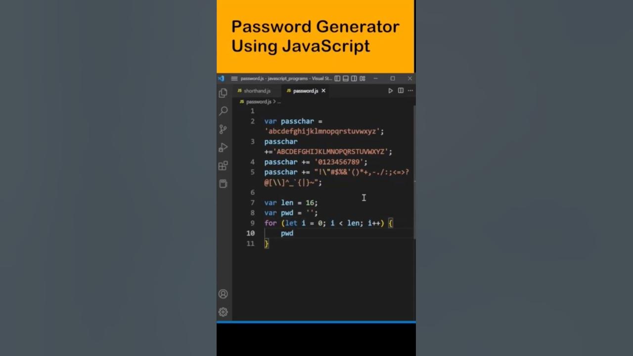 Password Generator Using Javascript Shorts Coding Programming Youtube