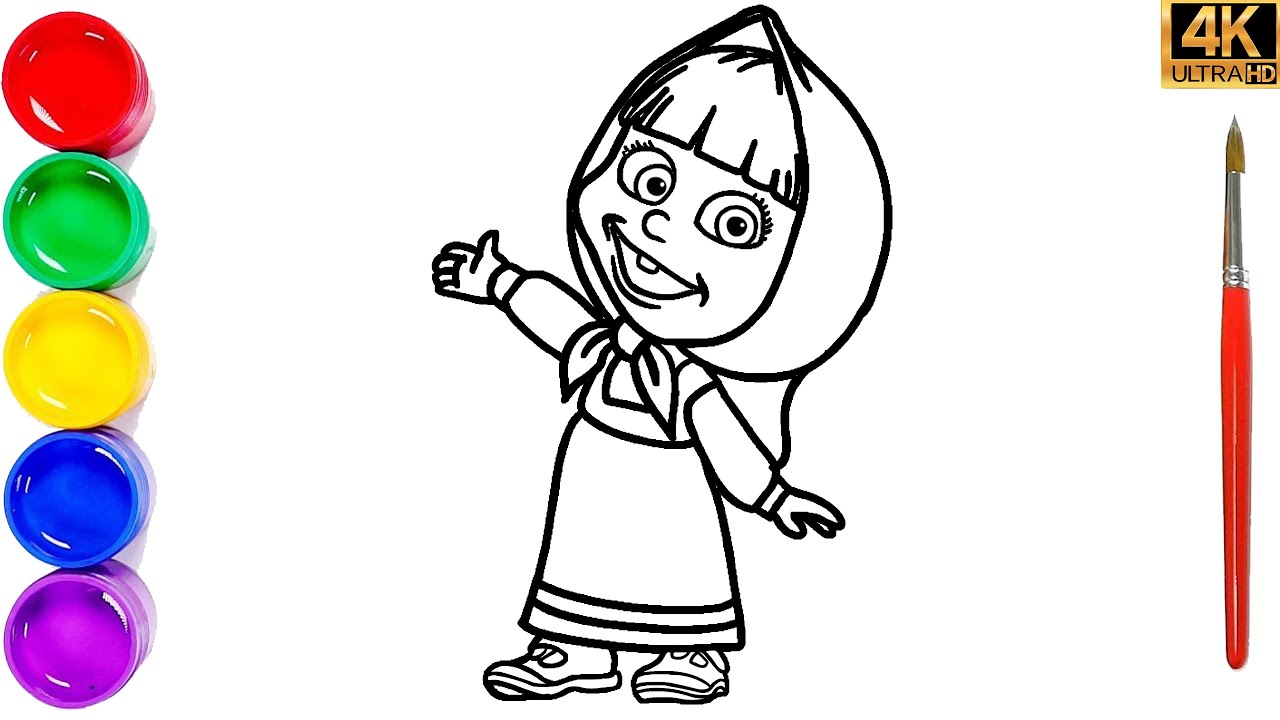 Easy Masha Drawing, How to Draw Cute Masha and the Bear for Kids, Easy ...