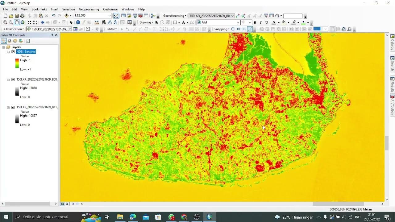 Ekstraksi NDBI (Normalized Difference Built-Up Index) pada Citra Sentinel-2 menggunakan ArcMap ...