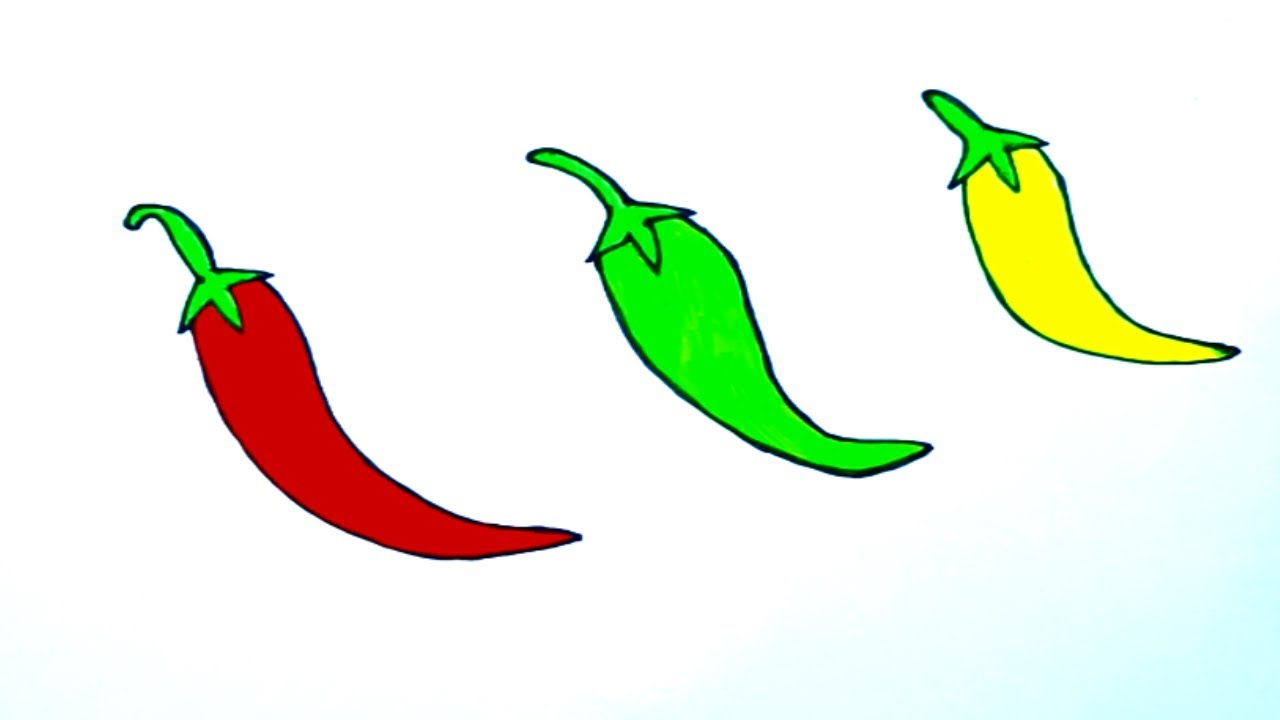How to Draw Red, Green & Yellow Chili Easy Step by Step || Chili ...