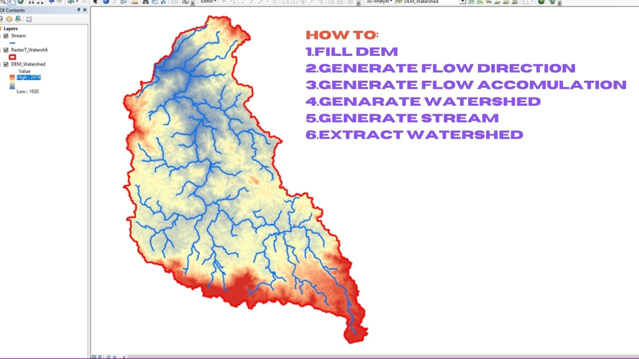 How to delineate watersheds and stream from DEM in ArcMap - YouTube