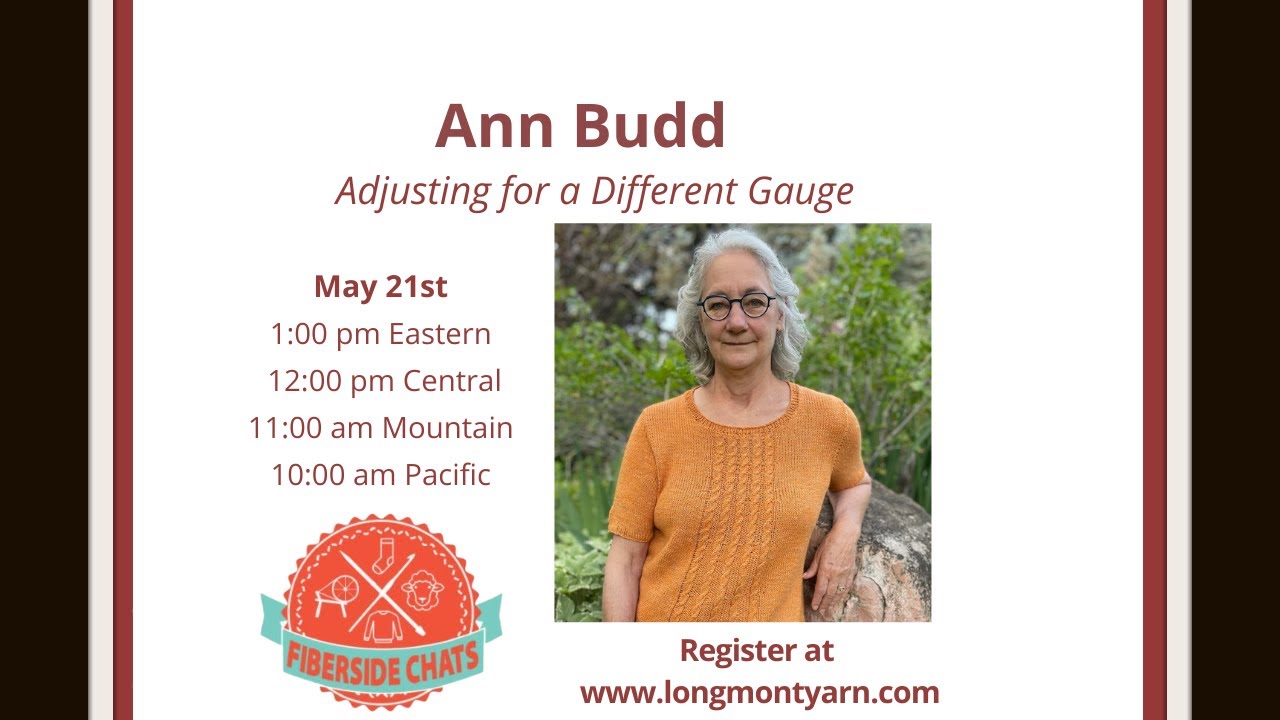 Fiberside Chats with Ann Budd on May 21st! Adjusting for a Different ...
