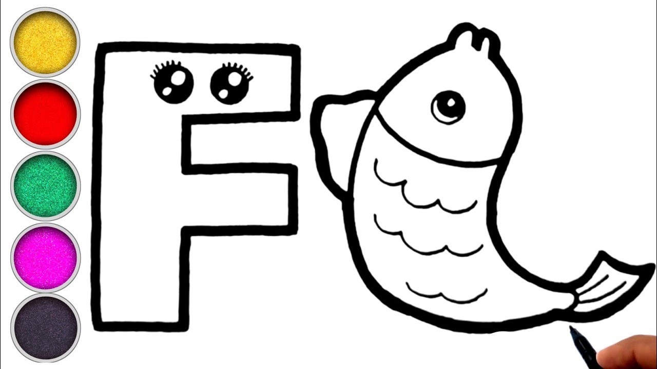 How to Draw F for Fish for Kids and Toddlers - F for Fish Drawing and ...