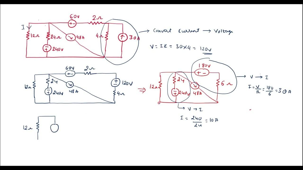 Determine current through 12Ω resistor, using source transformation - YouTube