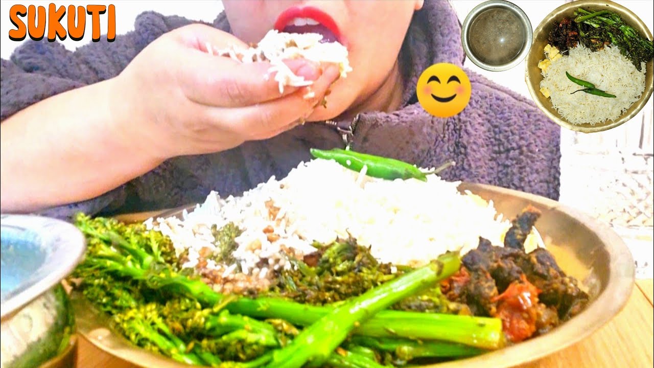ASMR EATING RICE DAAL STIR FRIED BROCOLLI & SUKUTI #mukbang - YouTube