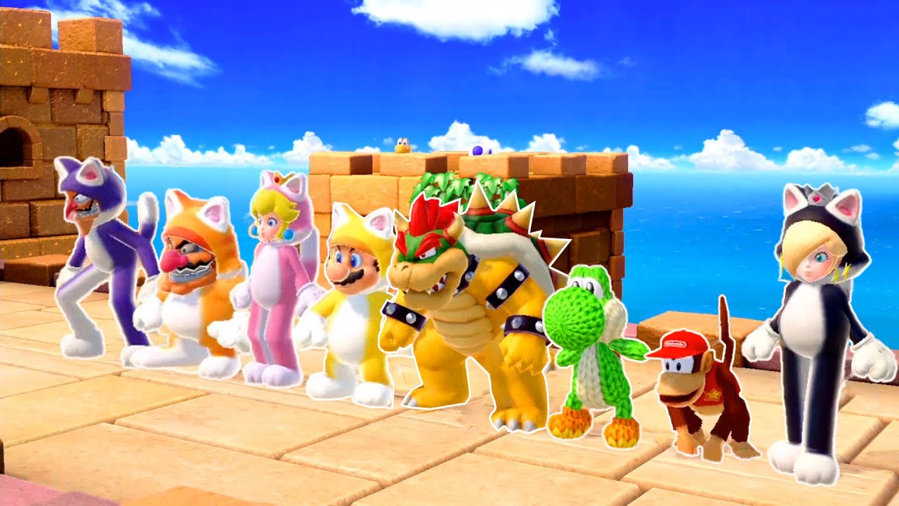 Super Mario Party Minigames - Cat Mario Vs Bowser Vs Cat Luigi Vs Cat ...