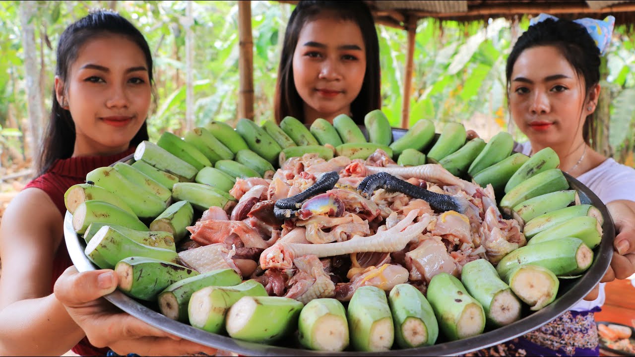 Cooking chicken fry with green banana recipe - Natural Life TV - YouTube