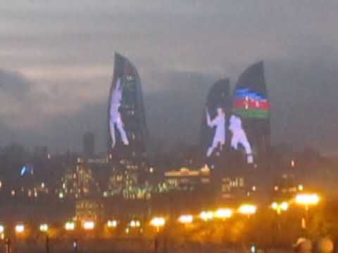 Azerbaijan | Skyscrapers, symbol, architecture, along the coast, neon lights | Baku | Caucasus