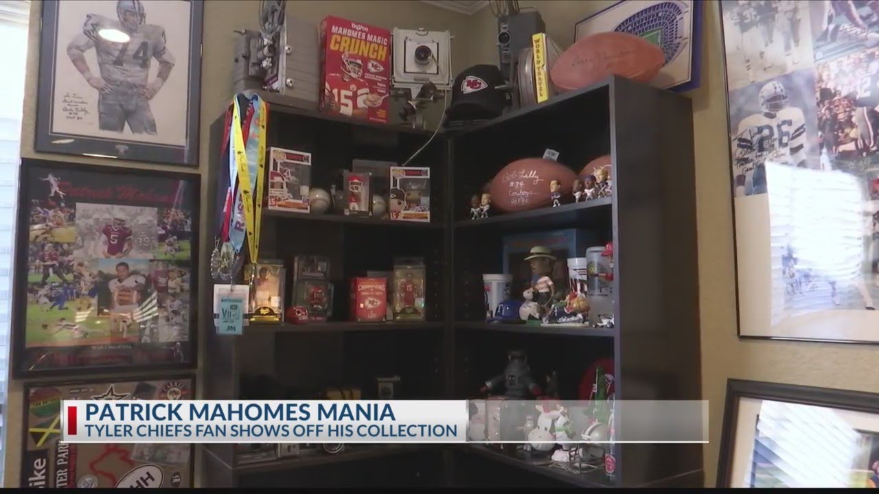 East Texas Chiefs fan shows off his Patrick Mahomes collection - YouTube