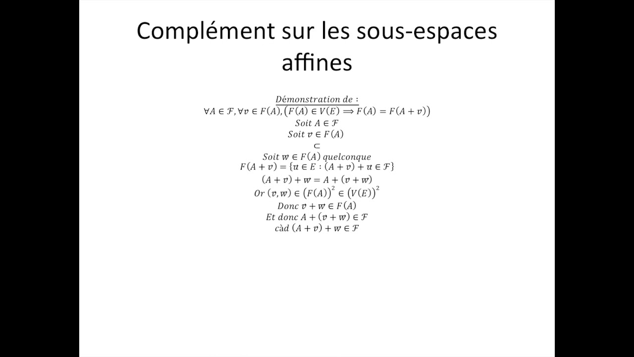 Espaces affines partie 4 : Complément sur les sous espaces affines - YouTube