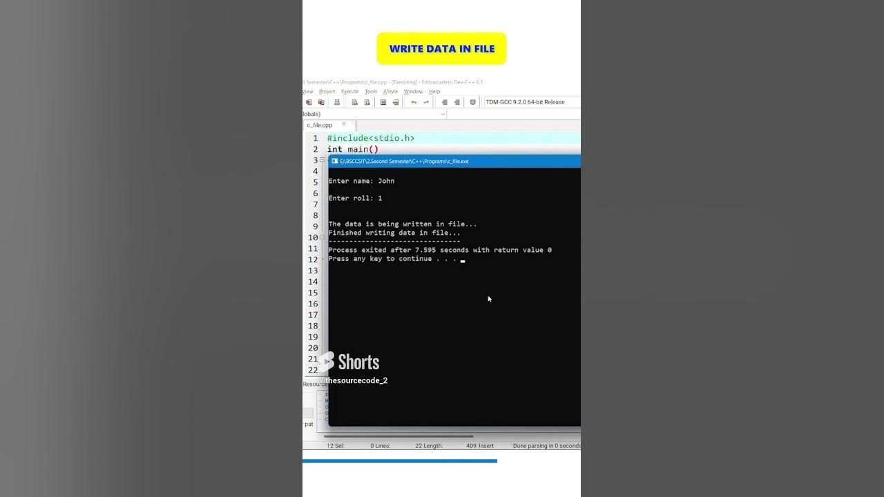 C Write Data In File Fyp Shorts C Cpp Cprogramming Filehandling Fypシ Viral Reels