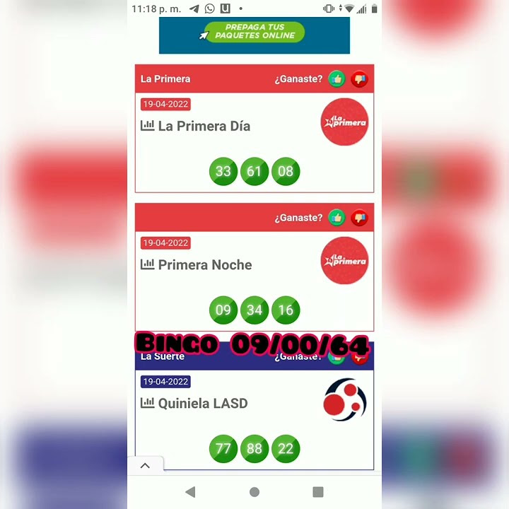 lotería la primera, lotería lotería, lotería quiniela palé, bingo 09,64 ...