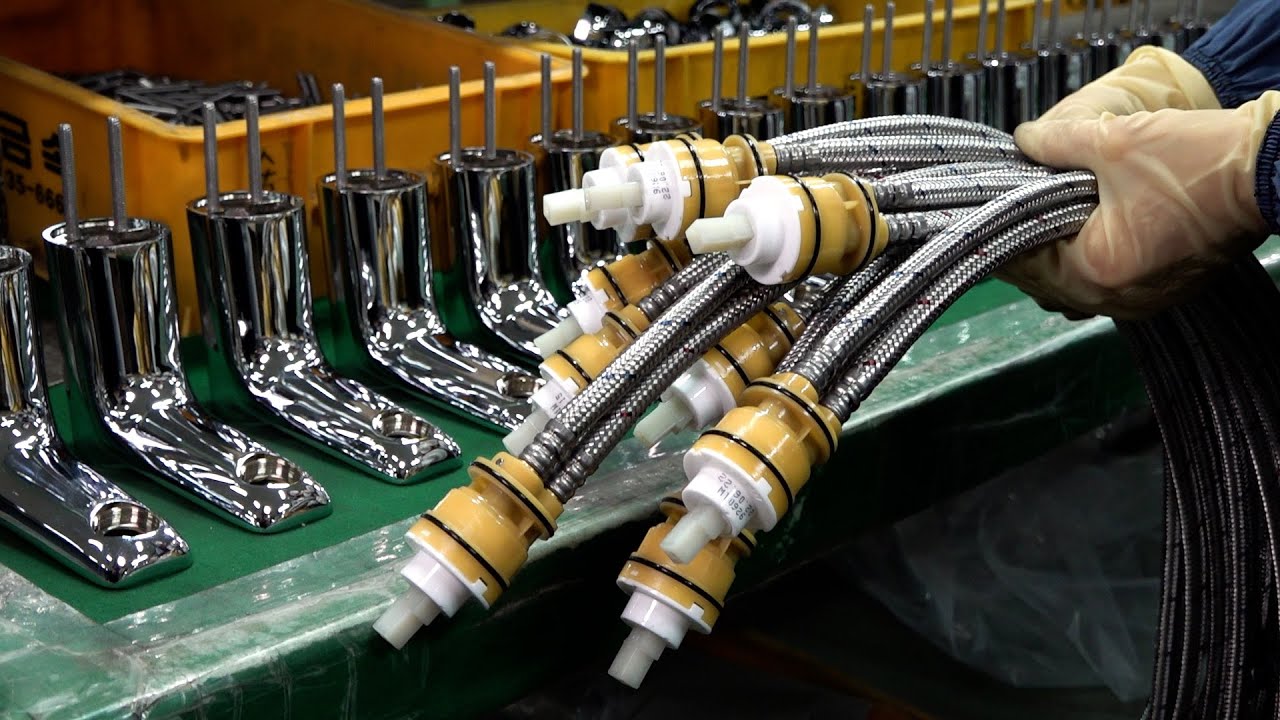 Mass Production Process of Making Water Taps. Bathroom Products Casting ...