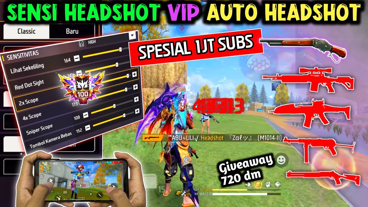 100% AUTO HEADSHOT 1 TAP ⚙️📲 CARA SETTING SENSITIVITAS FF AUTO HEADSHOT & SETTING KONTROL + DPI ...