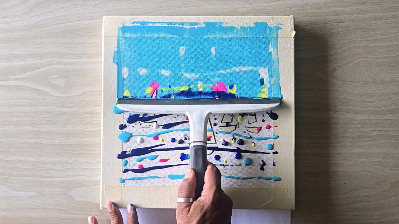 Easy Acrylic Painting Technique / Using Masking Tape & Window Wiper ...