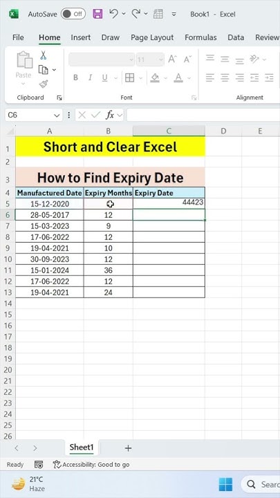 How to find Expiry Date in Excel 😎 #shorts #viral #excel #computer #exceltricks - YouTube