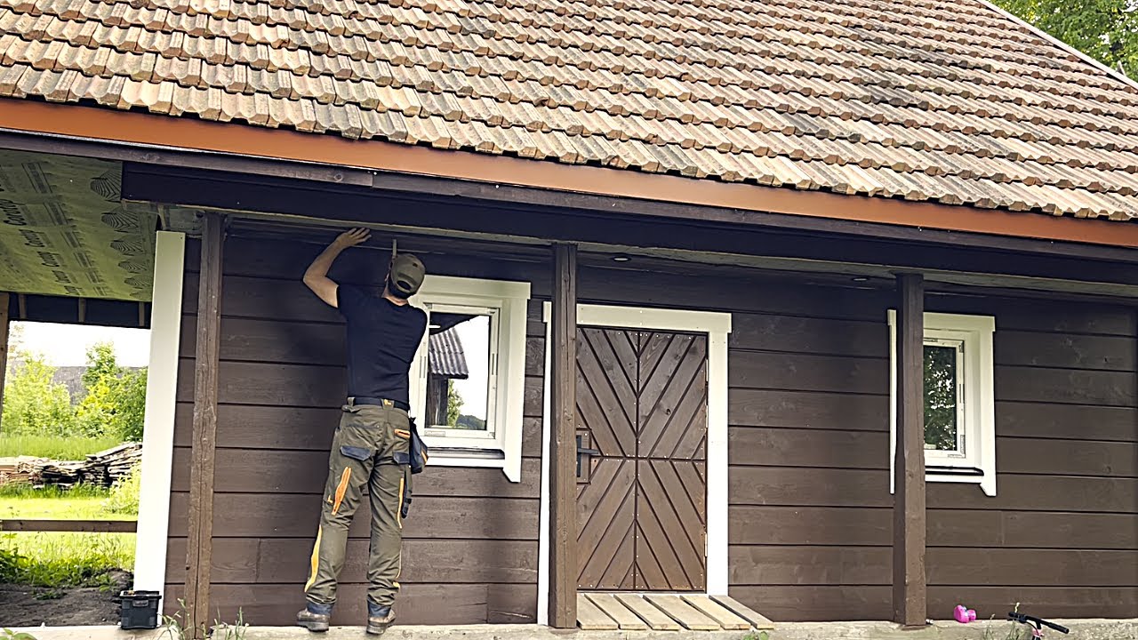 Log Cabin Update: Installing Window Sills, Outdoor Lights & Porch Roof ...