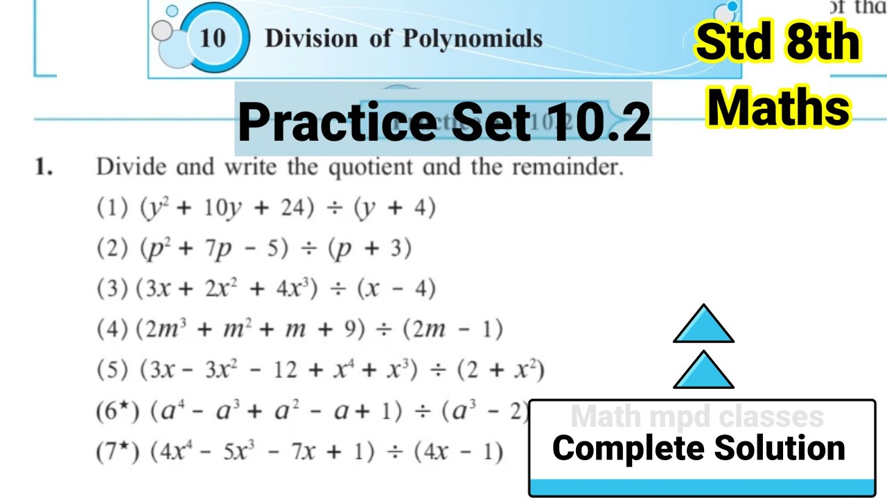 Practice Set 10.2 | Division of Polynomials | division of polynomials ...