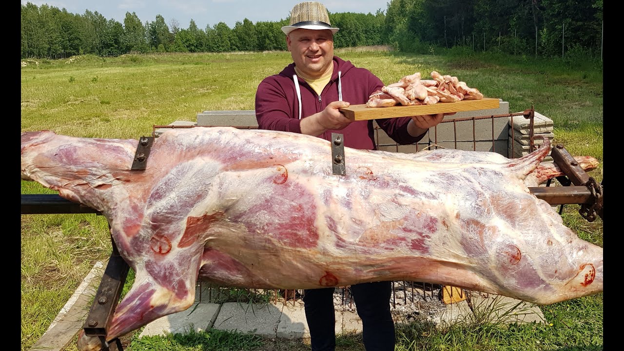 Roasting Bull on a Steel Pit! Chicken in wok. - YouTube