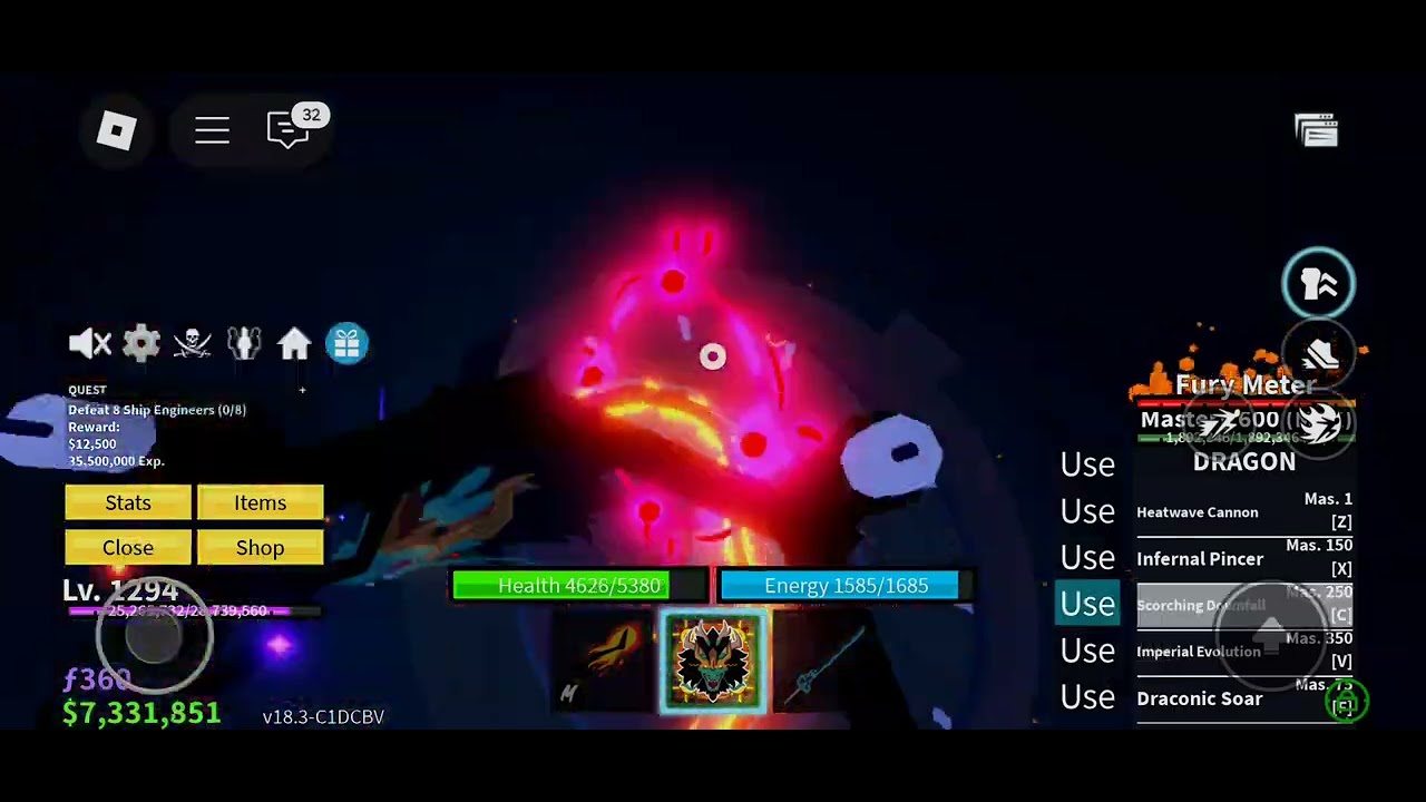 Bloxfruit Leveling up 1299 ship stewards quest dragonfruit #bloxfurit # ...
