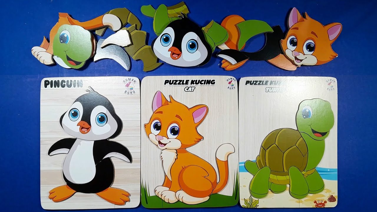 Mainan Puzzle Pinguin, Kucing, Dan Kura Kura / Pinguin, Cat, and Turtle ...