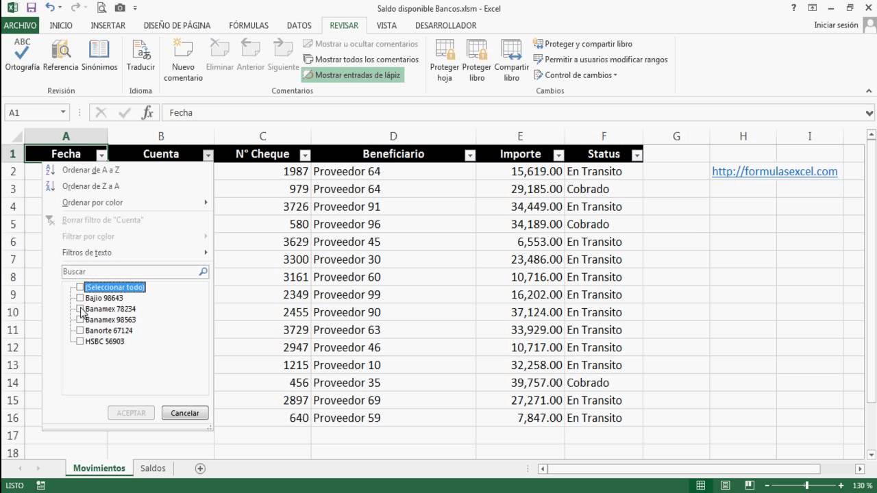 Saldo Disponible de Bancos en Excel - YouTube