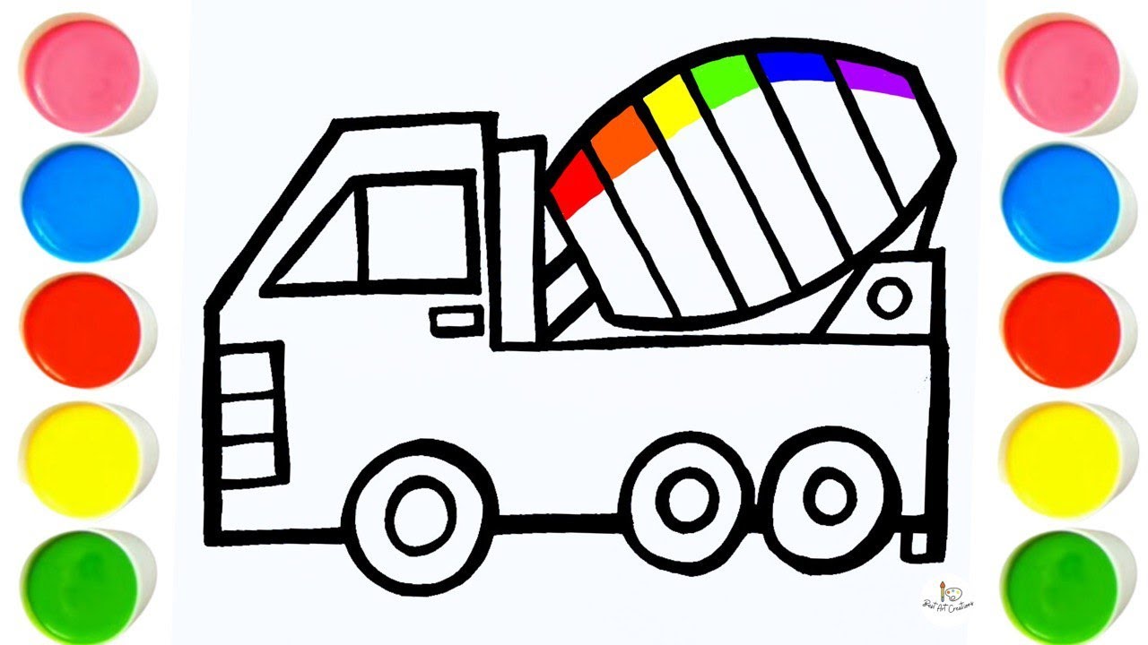 How to Draw a Concrete Mixer Truck| Easy Cement Mixer Truck Drawing and ...