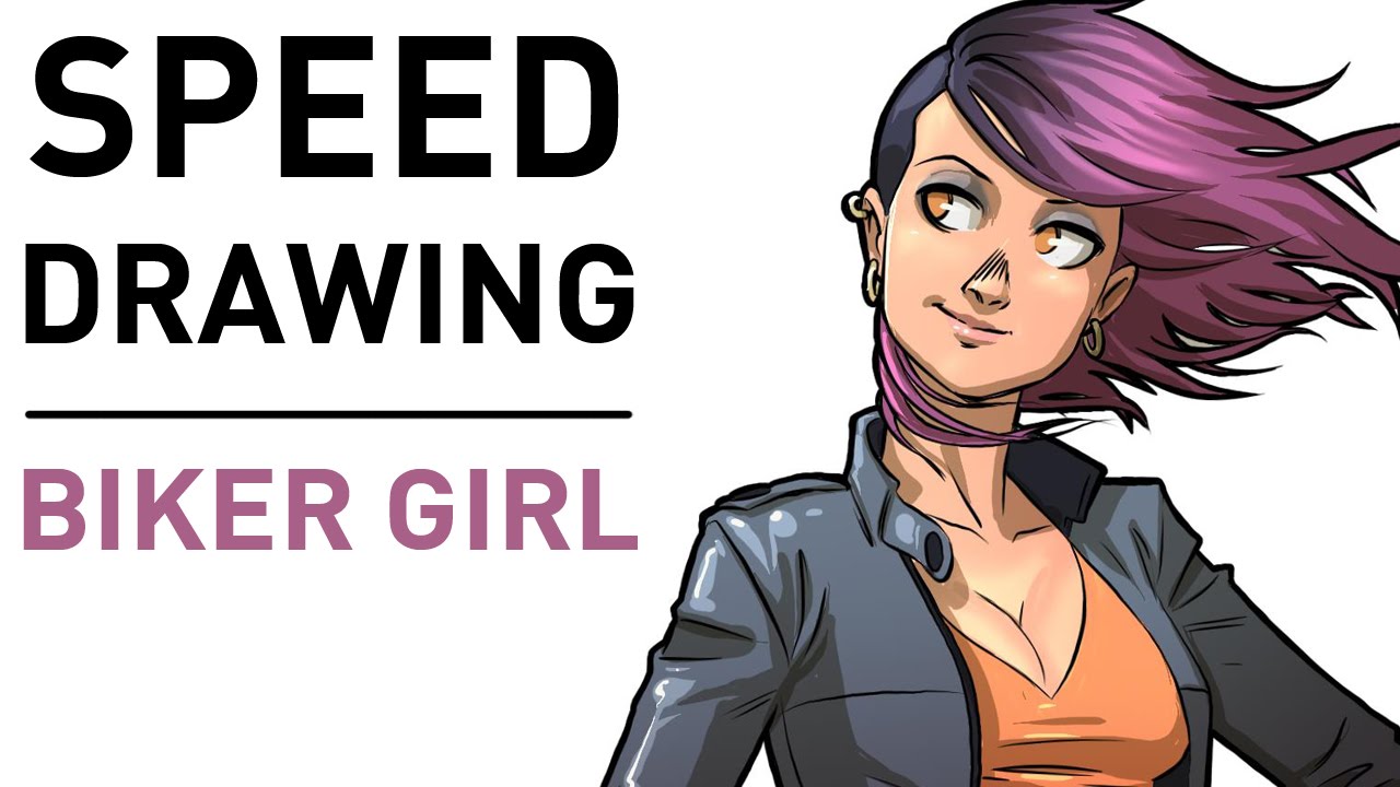 Speed Drawing / Painting - Comic character Biker Girl - YouTube