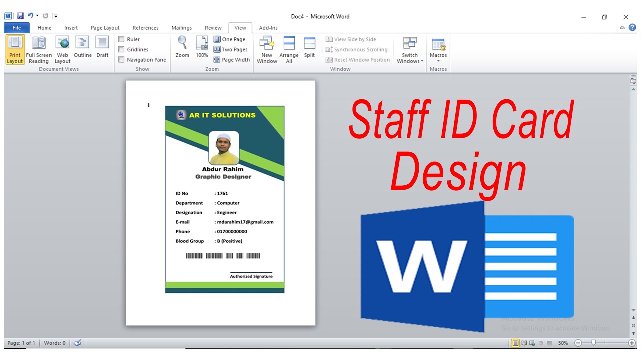 Employee / Staff ID card Design In Microsoft Word Latest Video - YouTube