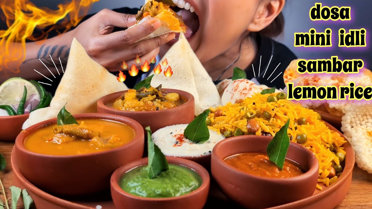 COOKING & EATING DOSA, IDLI, SAMBAR, LEMON RICE WITH 3 DIFFERENT ...