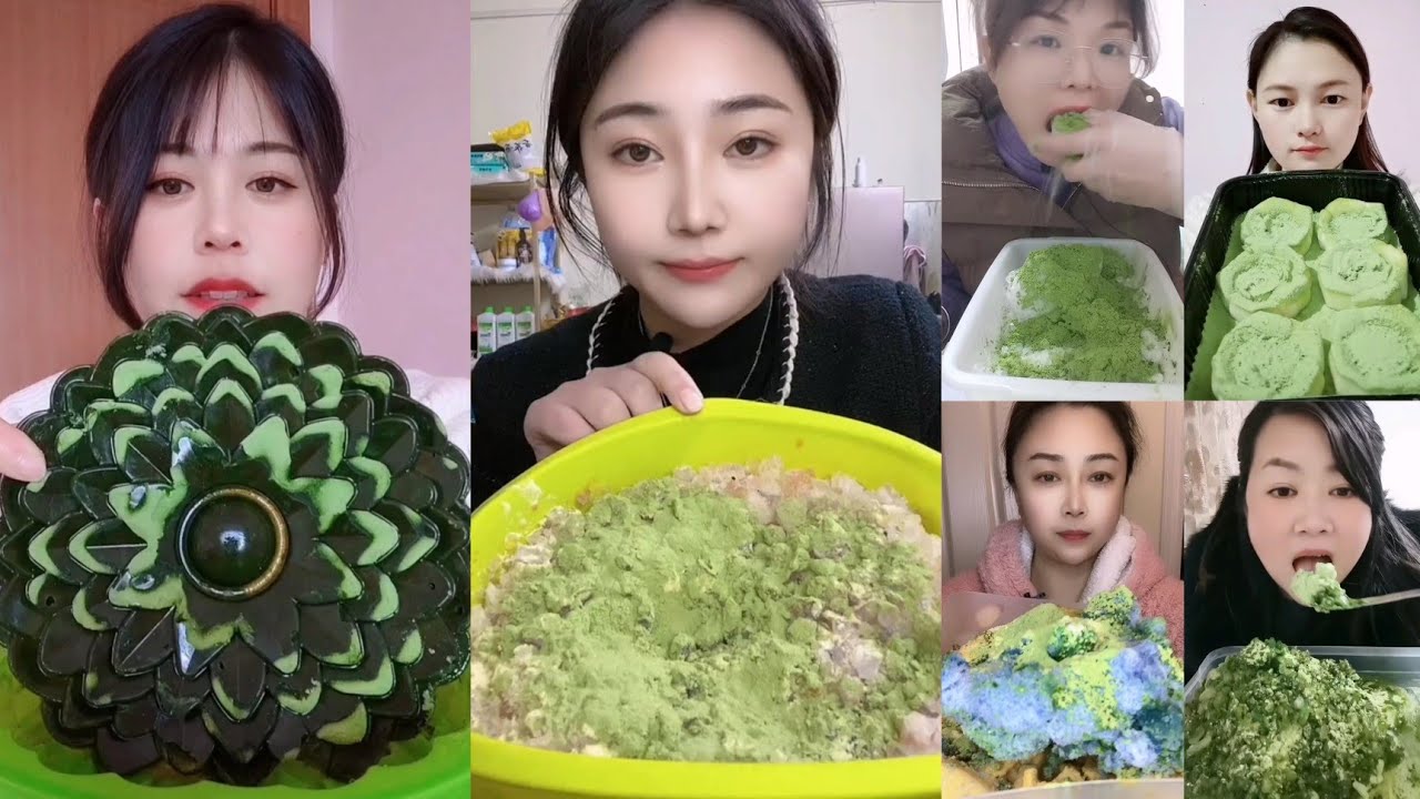 mixed compilation ice eating with dry matcha and sticky matcha ASMR ...
