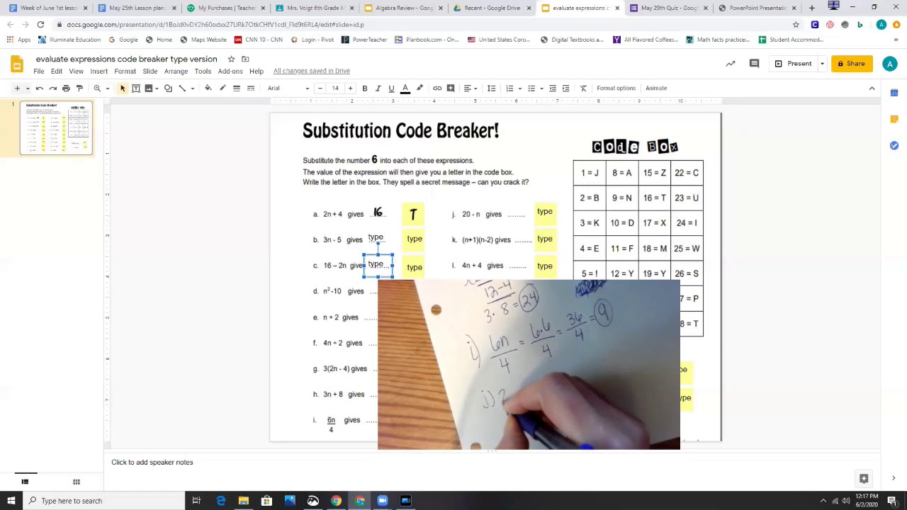 Substitution code breaker evaluate expressions assignment - YouTube