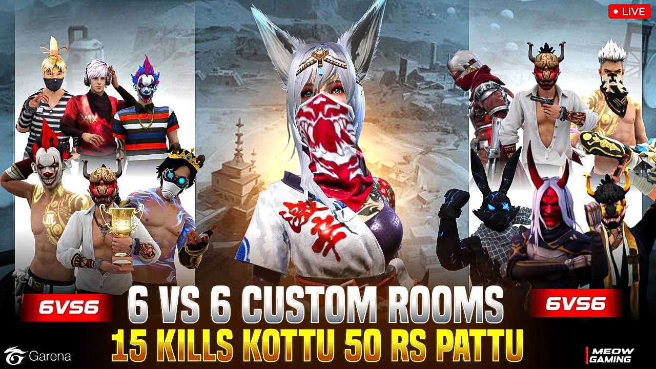 6VS6 Custom Matches 15Kills+Booyah=50Rs🙀|Free Fire Girl Telugu🔥|#freefirelive#meowgaming - YouTube