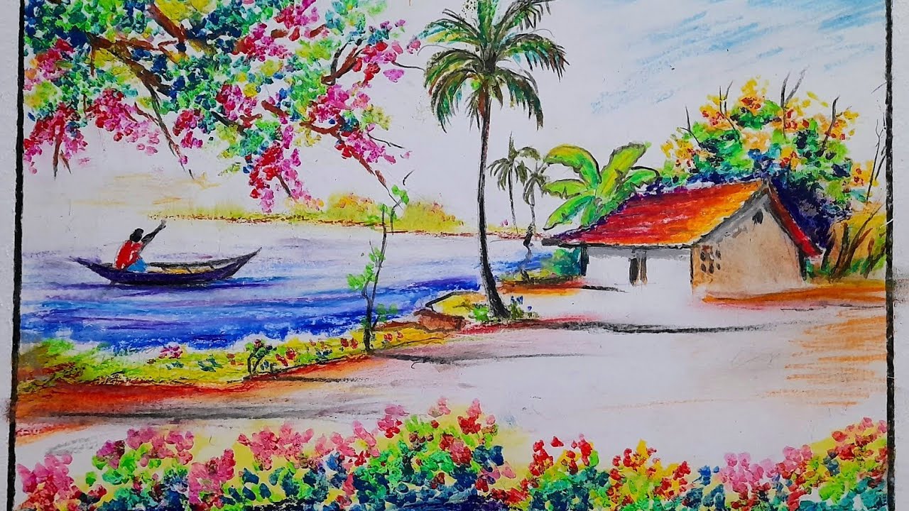 Spring time in a Village. Basant kal drawing by oil pastel - YouTube