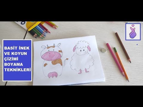 BASİT İNEK VE KOYUN ÇİZİMİ BOYAMA TEKNİKLERİ /SIMPLE COW AND SHEEP DRAWING TECHNIQUES