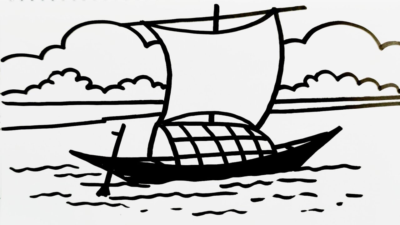 পালতোলা নৌকা দিয়ে দৃশ্য আঁকা | Pal tola Nouka Drawing | How to Draw a ...