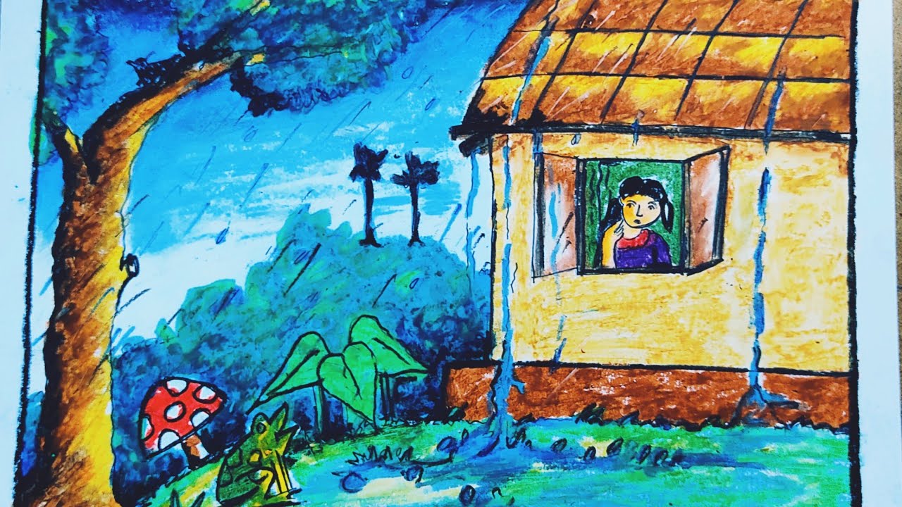 Rainy day drawing|| How to draw rainy season drawing step by step ...
