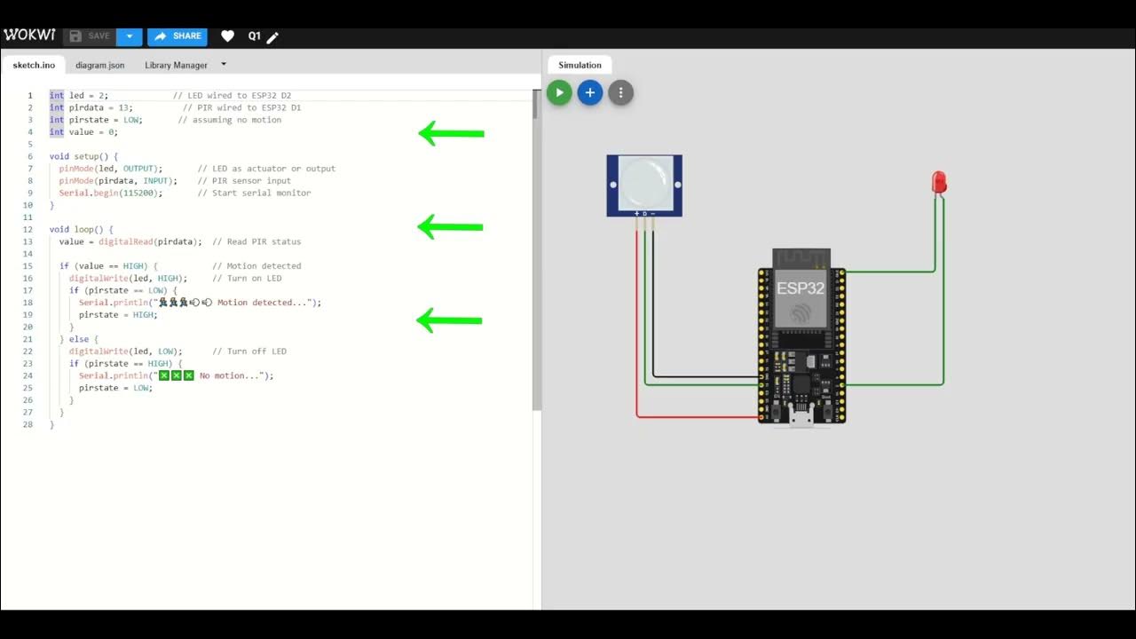 WOKWI ESP32 SIMULATOR WITH PIR SENSOR - YouTube