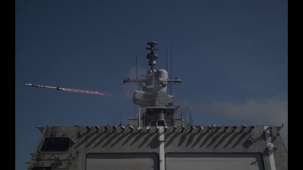 USS Jackson (LCS-6) Fires a SeaRAM Missile Against an Aerial Drone ...