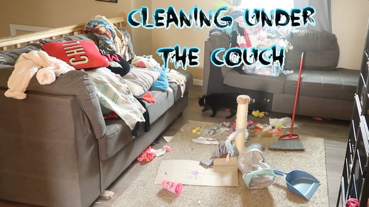 under couch LIVING ROOM clean up - YouTube