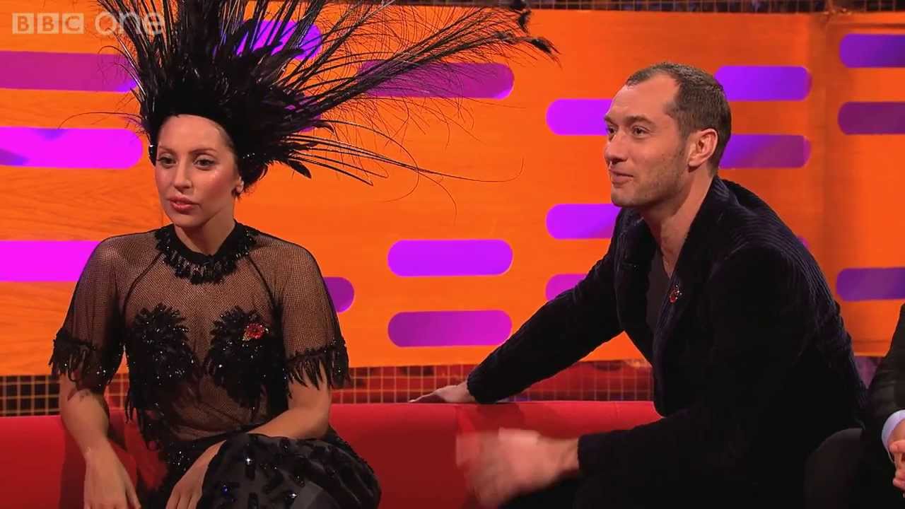 Jude Law tries to avoid getting hit by Lady Gaga's hat - The Graham ...