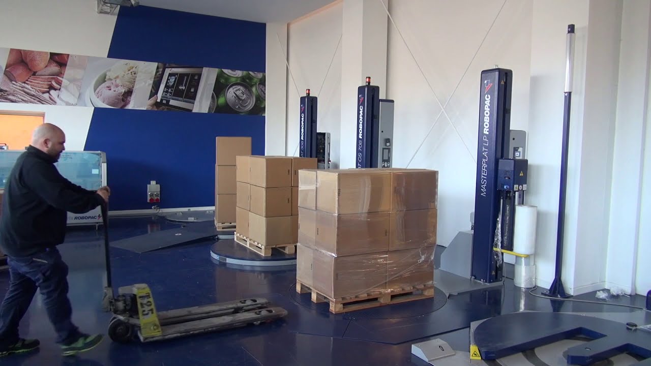 Low Profile Masterplat semi-automatic stretch wrapper by Robopac USA - YouTube