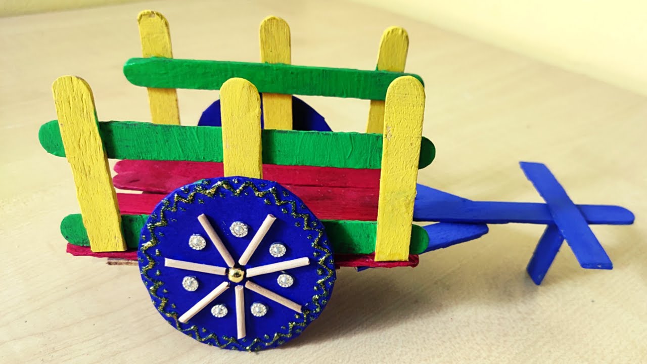 How to Make Colorful Bullock Cart | Ice Cream Stick Bullock Cart ...