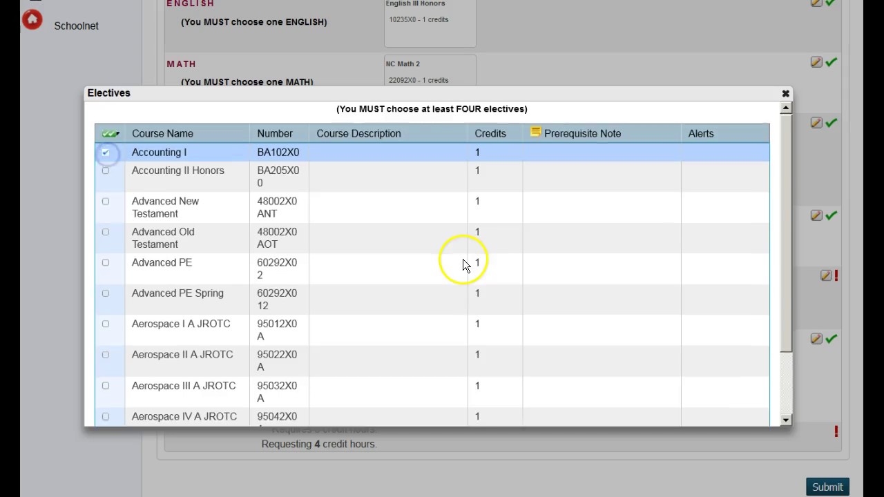 Directions to register course requests in Powerschool - YouTube