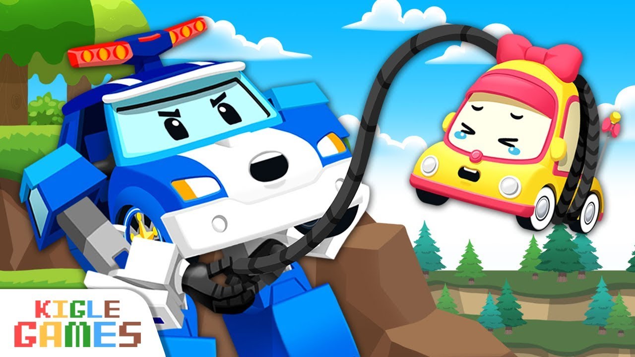 Help! Hang on the edge of a Cliff | Rescue Play | Poli Game | Robocar ...