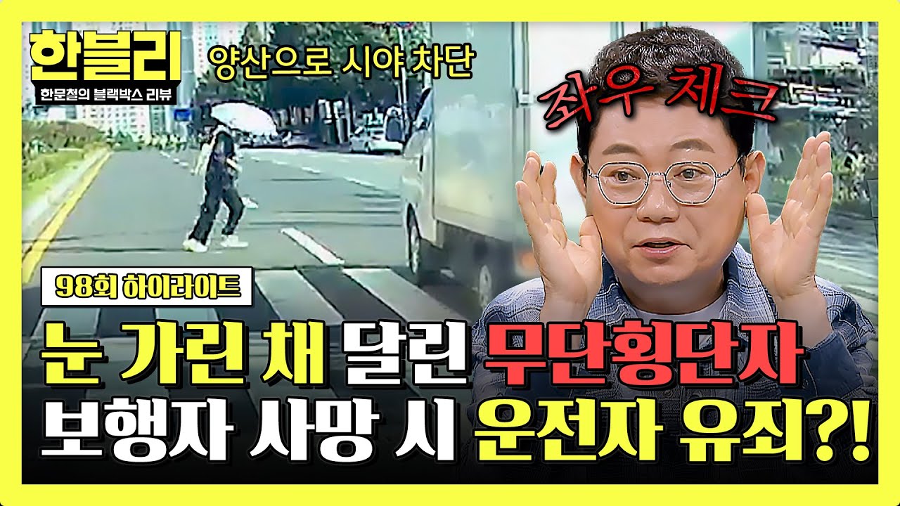 하이라이트 양산 푹 눌러쓰고 달린 무단횡단자💨 확인 못한 운전자 유죄 판정 받는다💥 한블리 한문철의 블랙박스 리뷰