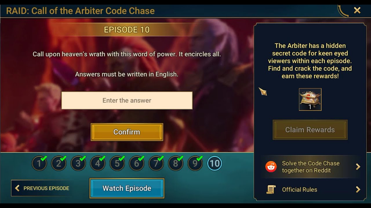 Final Promo code 10 episode call of the arbiter The Tower | Raid Shadow ...
