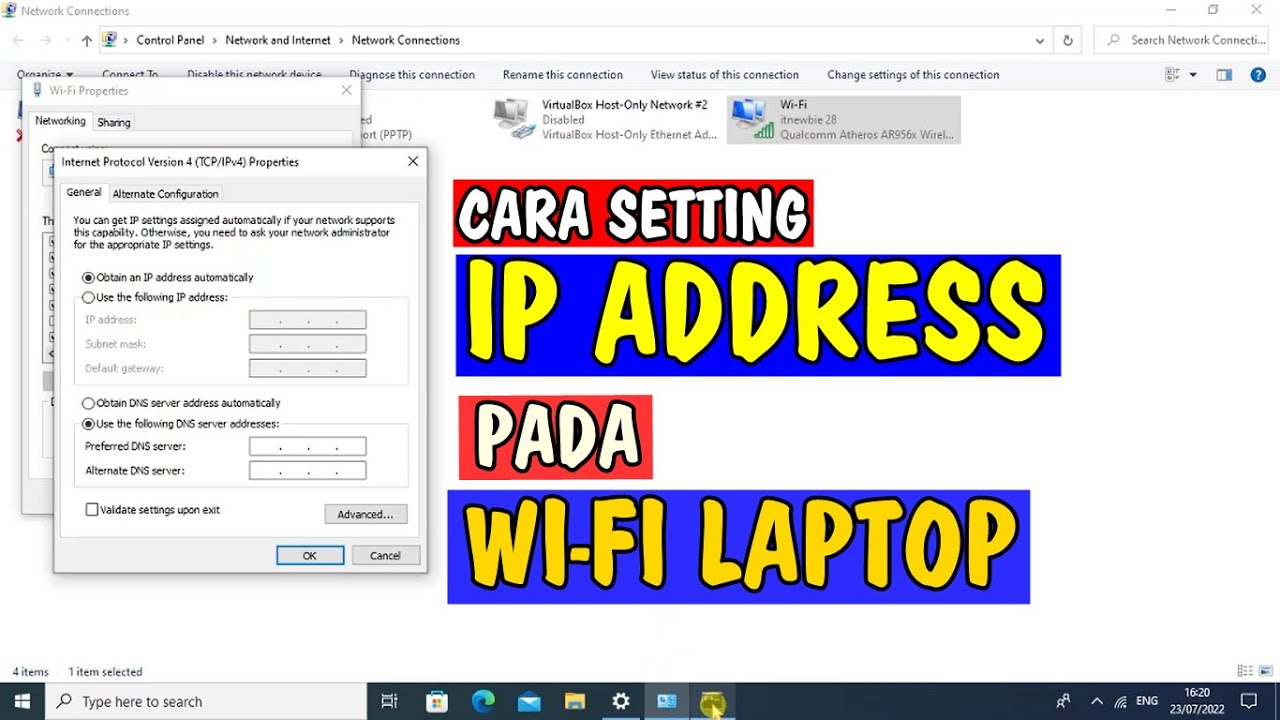 CARA SETTING IP ADDRESS PADA WIFI LAPTOP WINDOWS 10 - YouTube