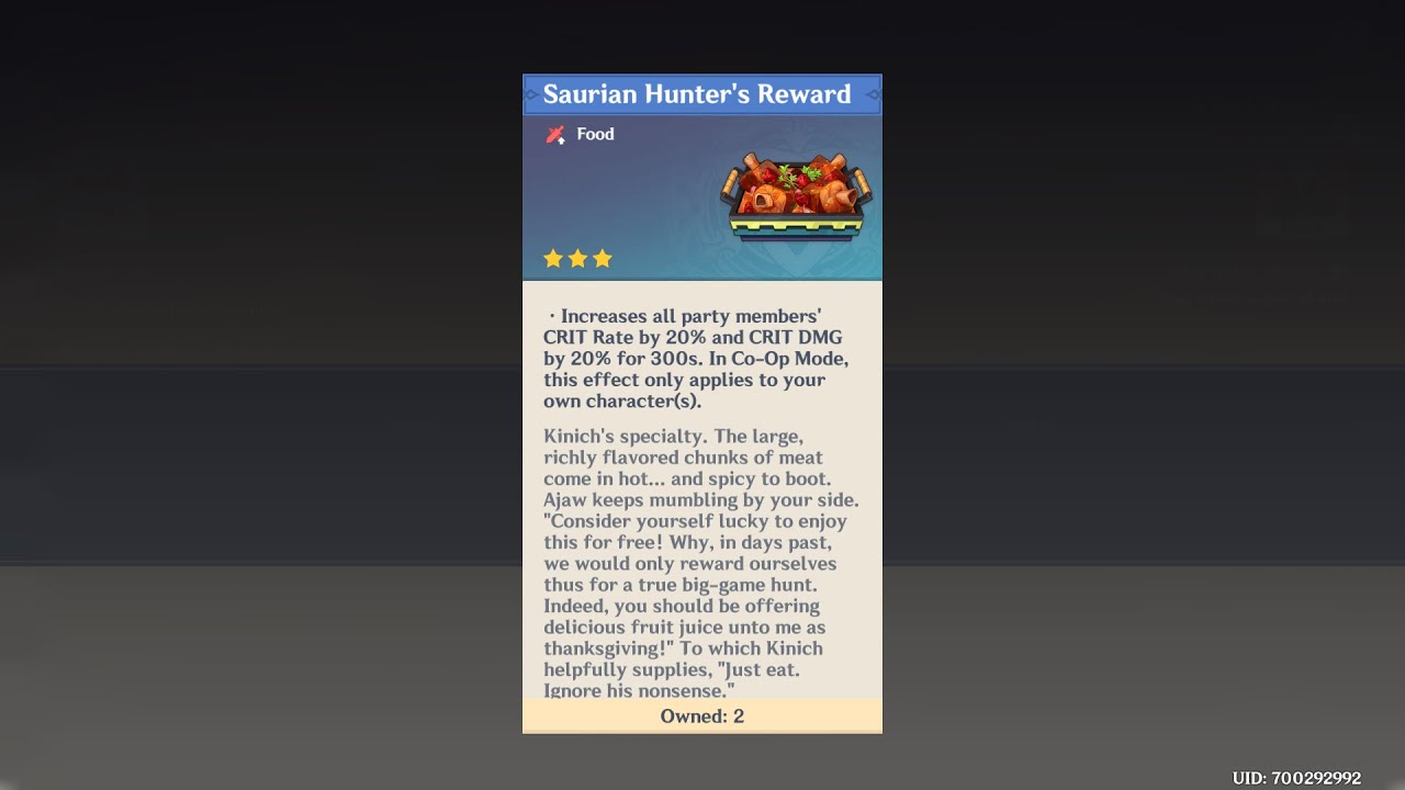 Kinich's Specialty Dish: Saurian Hunter's Reward [ Genshin Impact ...