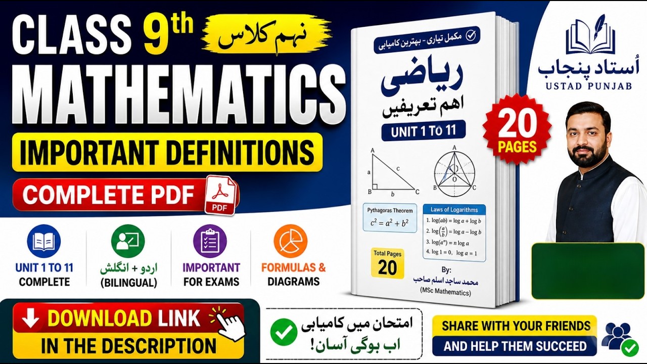 Class 9 Maths Important Definitions PDF 2026 | Complete 20 Pages ...